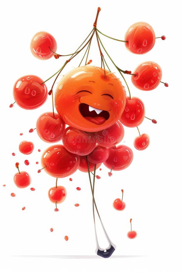 Cute Cherry Characters with a Smile Highlighted on a White Background ...