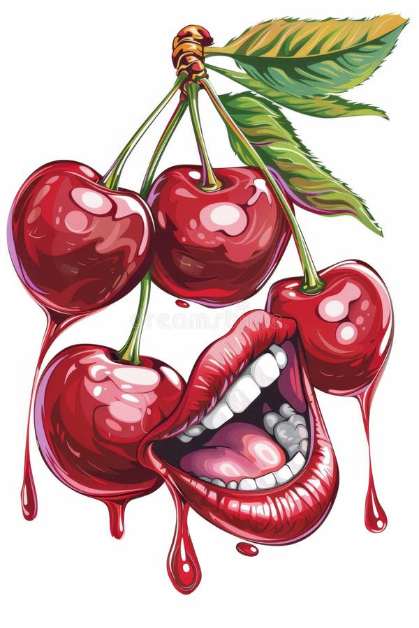Cute Cherry Characters with a Smile Highlighted on a White Background ...