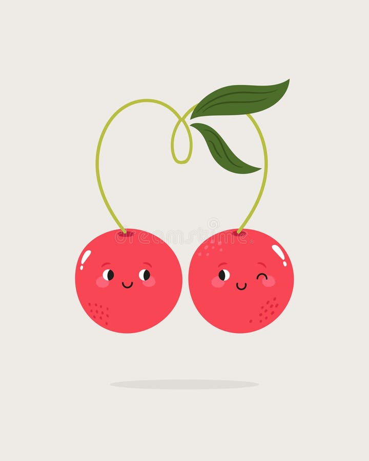Cute Cherry Berry Kawaii Face with Smile, Cartoon Character Stock ...