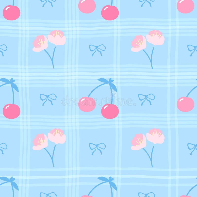 Cute Red Cherry Seamless Pattern in Doodle Style. Vector Hand Drawn ...