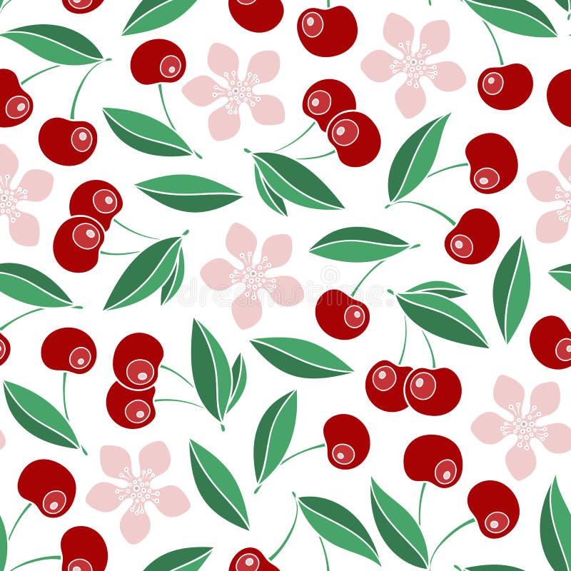 Cute Cherry Seamless Pattern. Stock Illustration - Illustration of ...