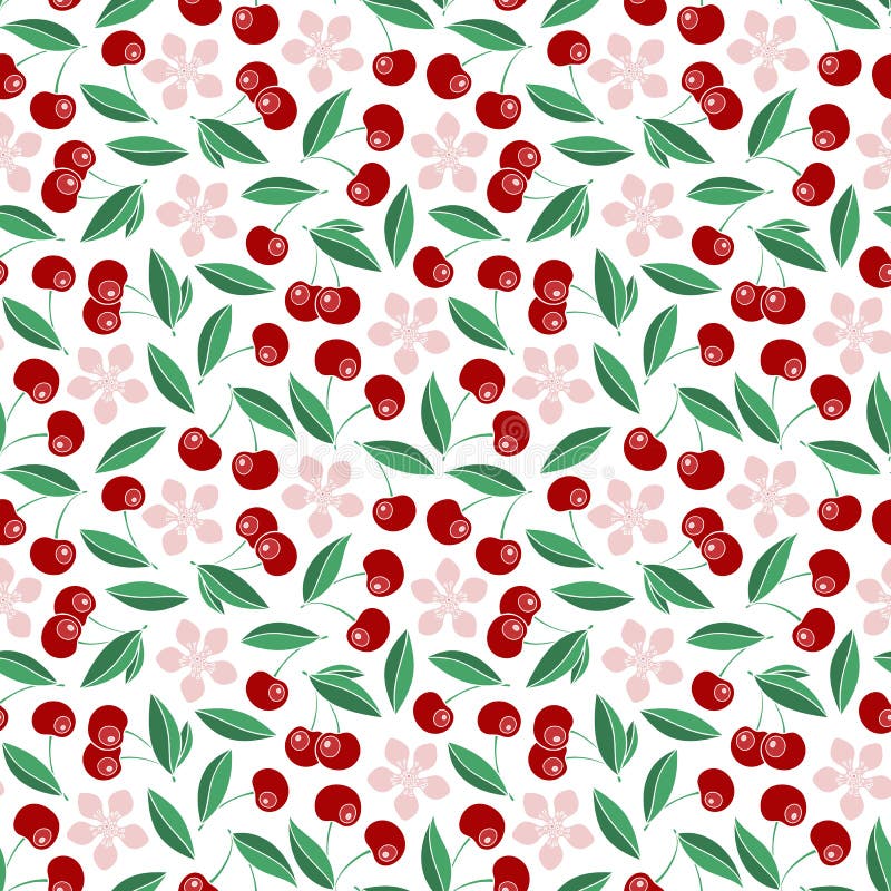 Cute Cherry Seamless Pattern. Stock Illustration - Illustration of ...