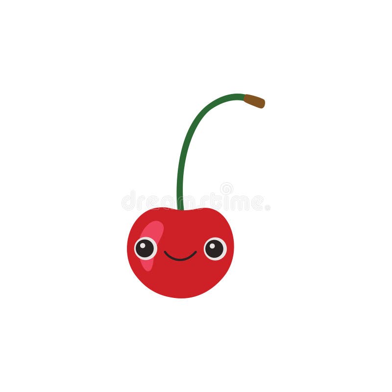 Cute Cherry Characters with a Smile Highlighted on a White Background ...