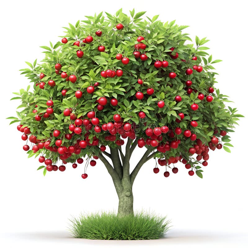 Cute Cherry Tree with Red Cherries 3D Render Stock Illustration ...