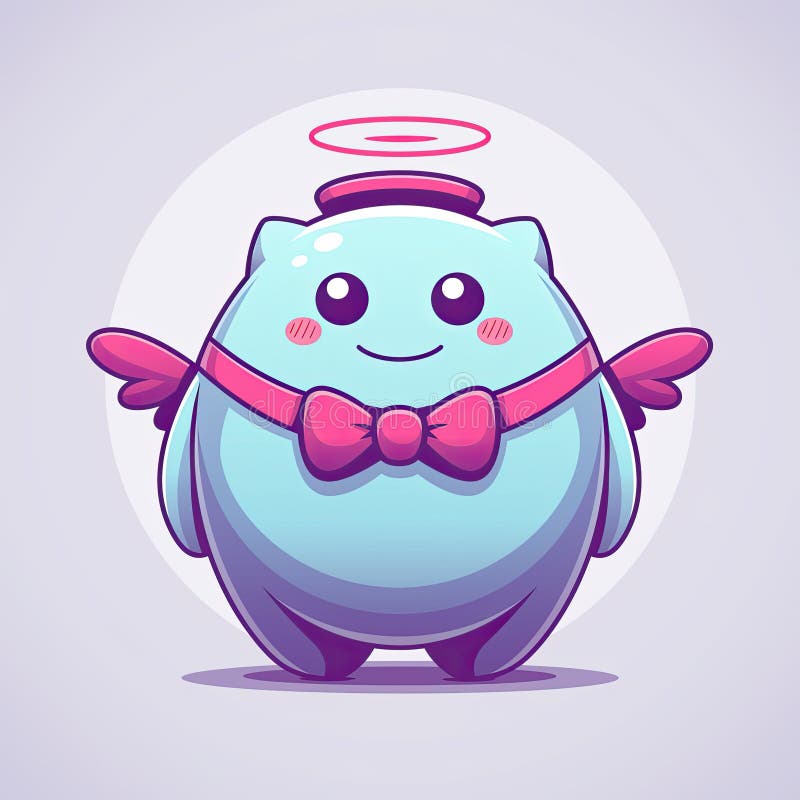 Cute Chibi Angel Character with Halo and Bowtie, Smiling Joyfully Stock ...