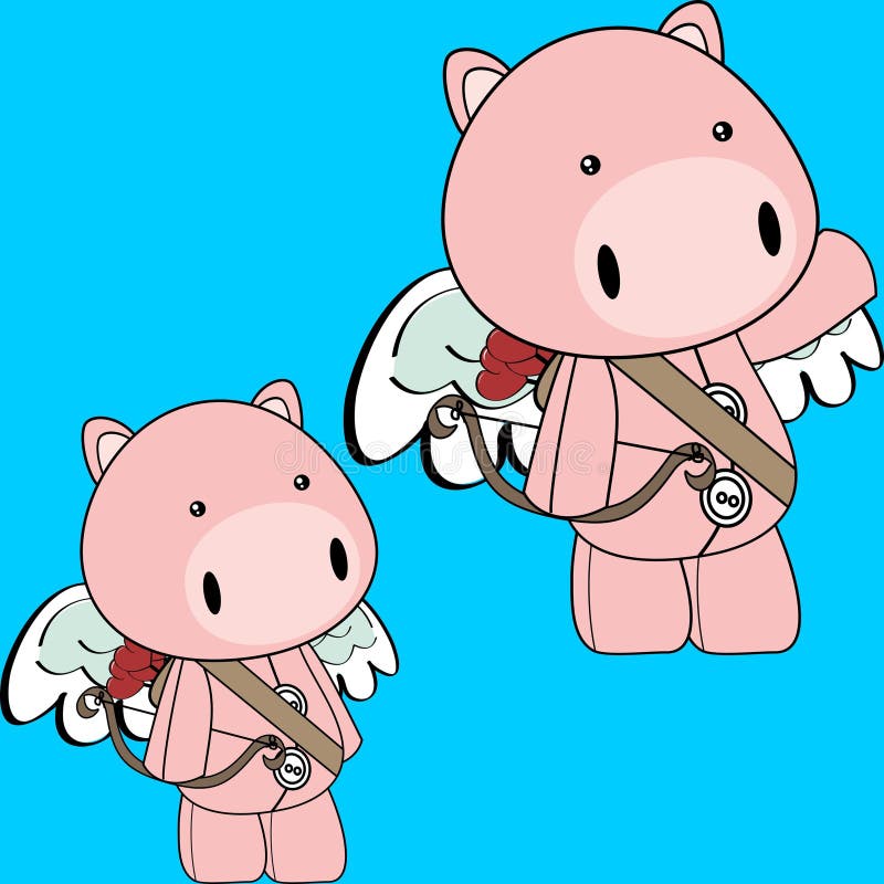 Cute Chibi Angel Piggy Character Kid Cartoon Pack Collection Stock ...