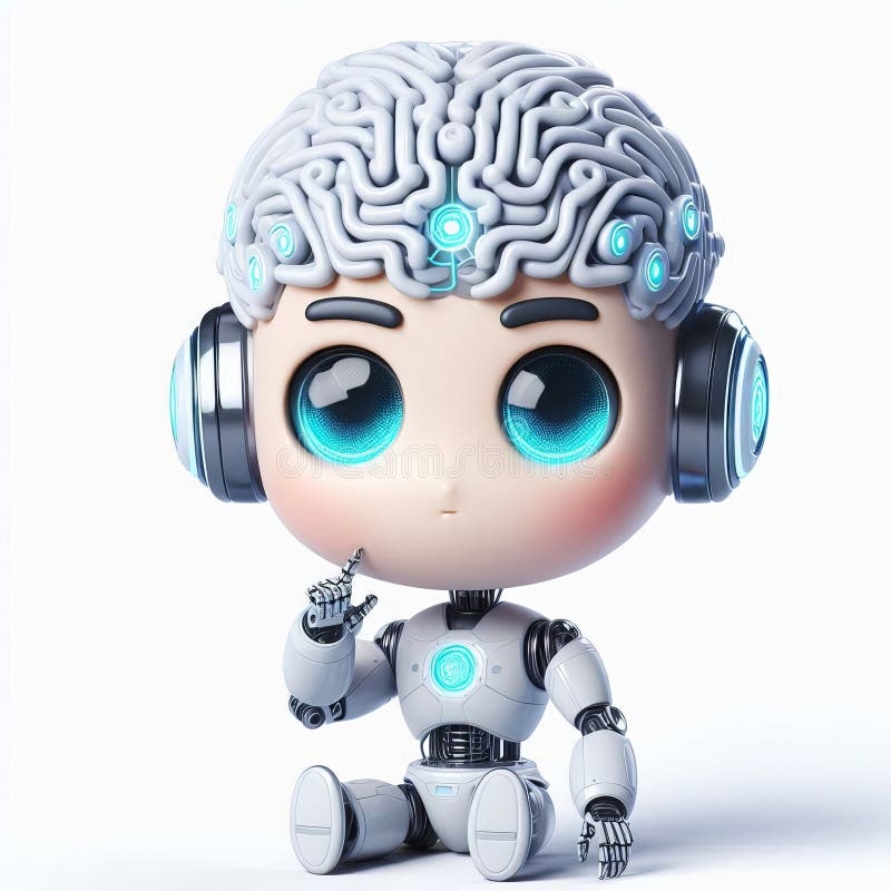Cute Chibi Artificial Intelligence Character Isolated White Background ...