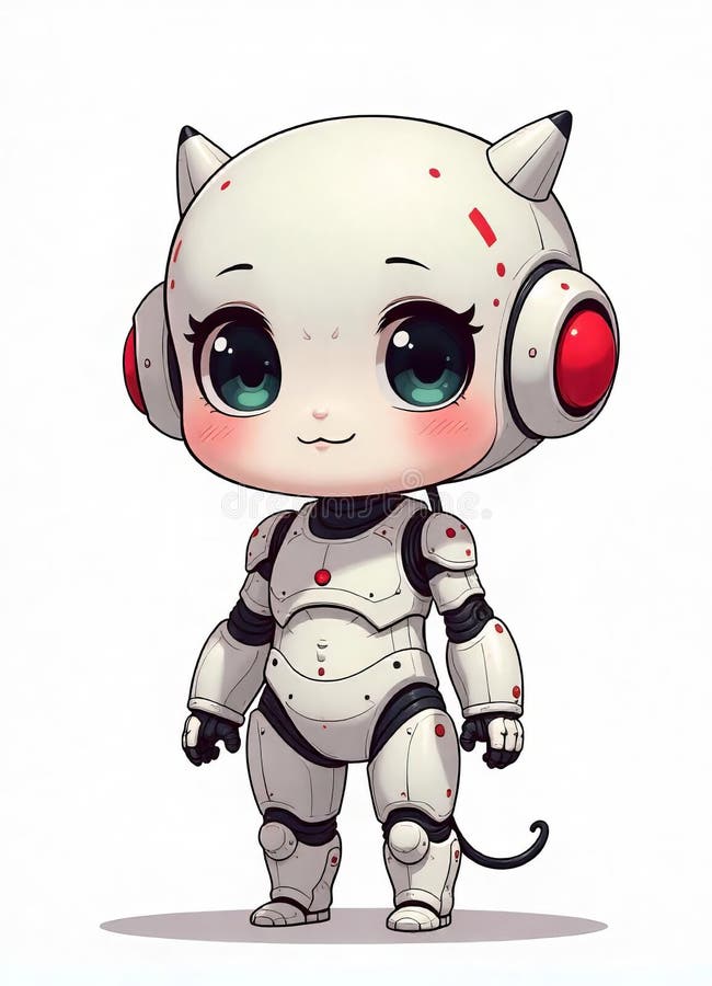 Cute Chibi Artificial Intelligence Character Isolated White Background ...