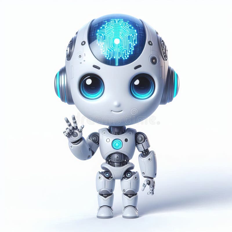 Cute Chibi Artificial Intelligence Character Isolated White Background ...