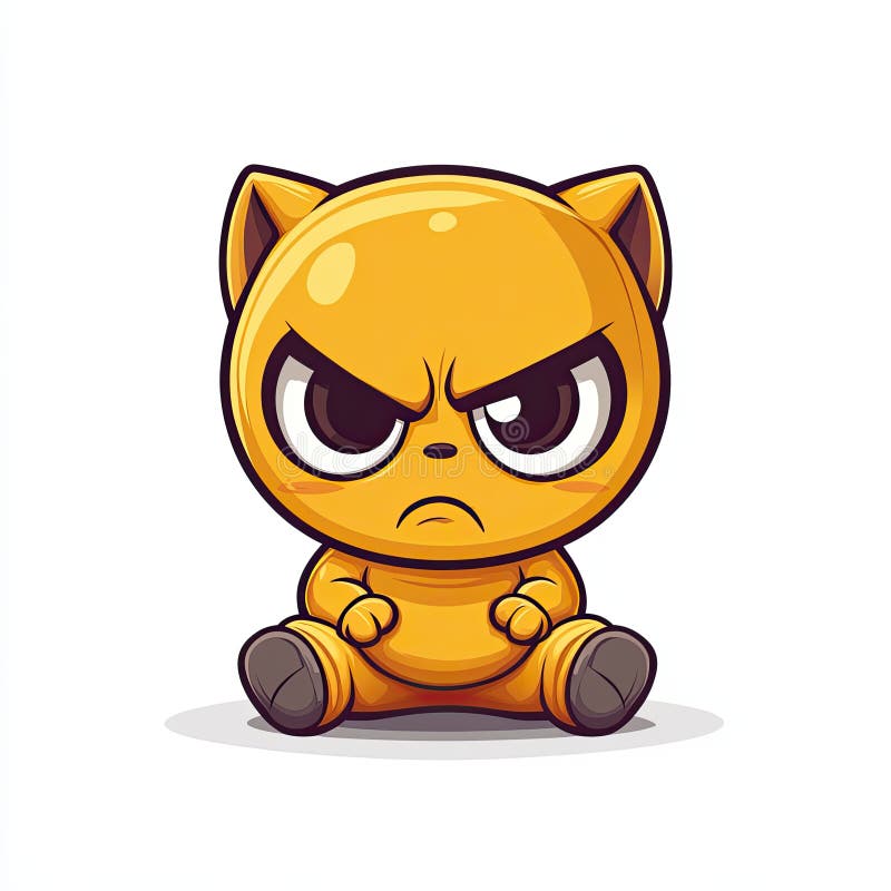 Cute Chibi Cat Emoji with Angry Expression Sitting on Ground Stock ...