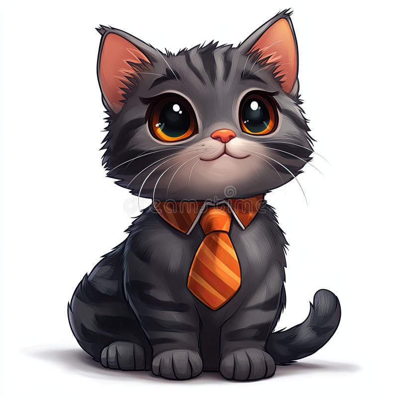 Cute Chibi Cat in Necktie, Looking Professional and Adorable Stock ...