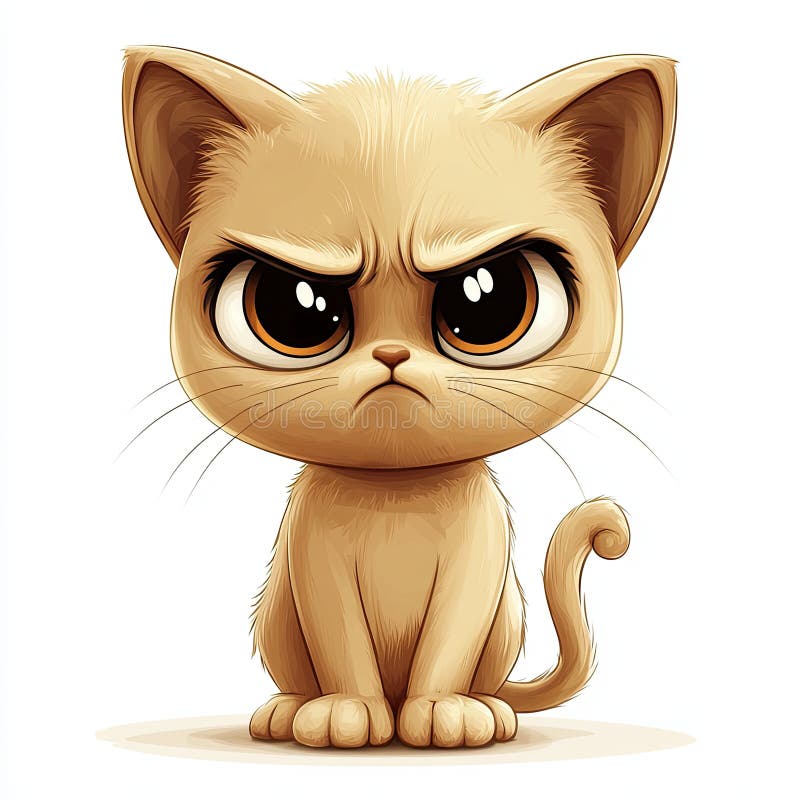 Cute Chibi Cat with Sad Expression and Big Eyes, Looking Grumpy Stock ...
