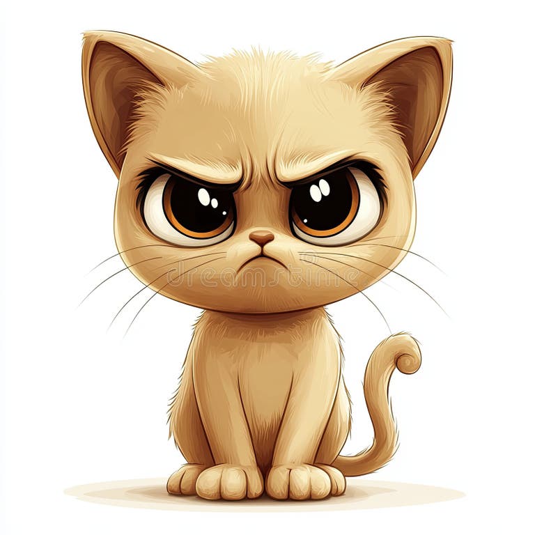 Cute Chibi Cat with Sad Expression and Big Eyes, Looking Grumpy Stock ...