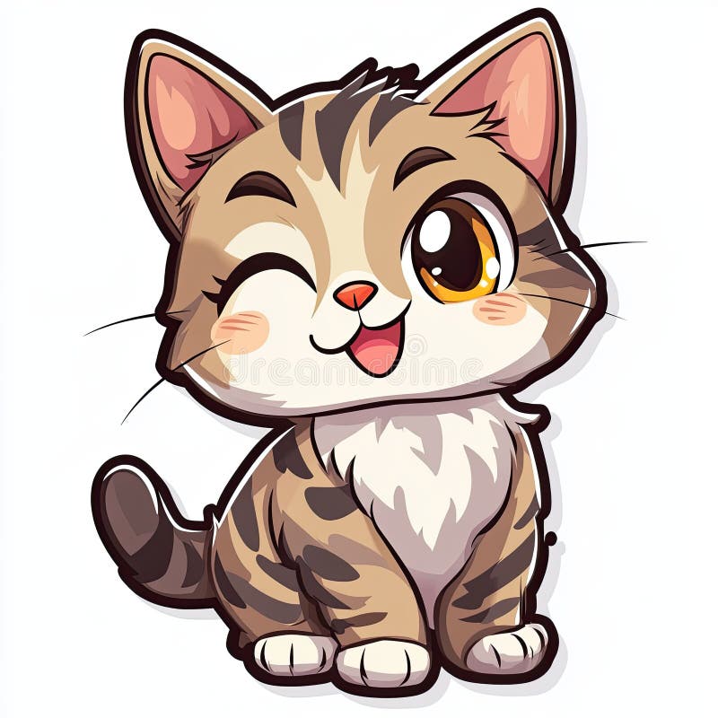 Cute Chibi Cat with Tiny Ears Playfully Winking Stock Illustration ...