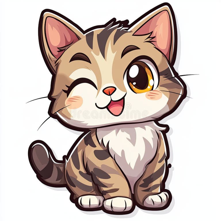 Cute Chibi Cat with Tiny Ears Playfully Winking Stock Illustration ...