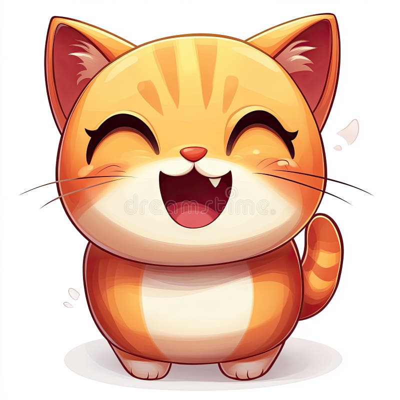 Cute Chibi Cat with Tiny Ears Playfully Winking and Smiling Stock ...