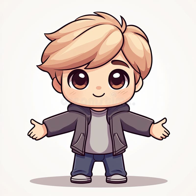 Cute Chibi Character with Blonde Hair and Open Arms, Inviting Joy Stock ...