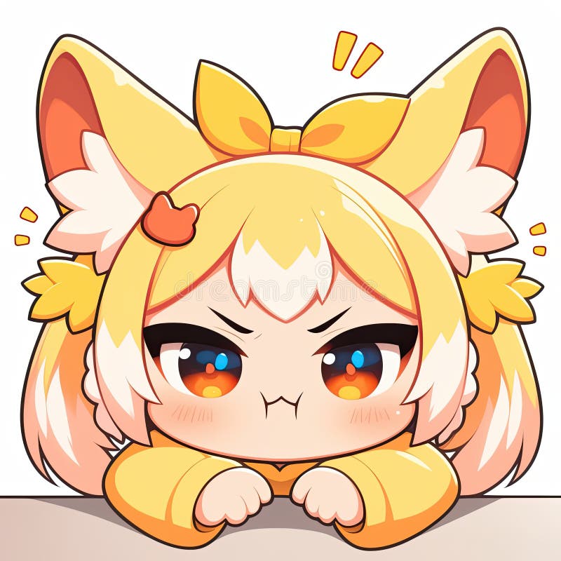 Cute Chibi Character with Cat Ears, Expressing Frustration and ...