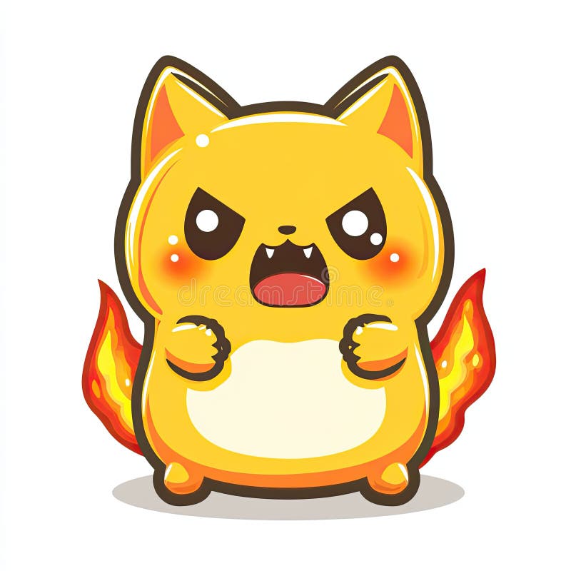 Cute Chibi Character with Fiery Aura, Expressing Anger and ...