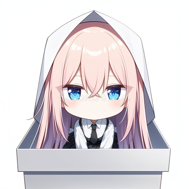 Cute Chibi Character with Pink Hair and Blue Eyes in Box Stock ...