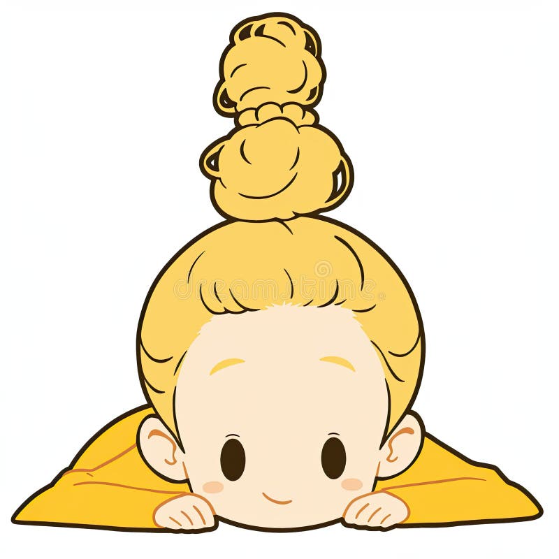 Cute Chibi Character with Playful Expression, Lying on Blanket Stock ...