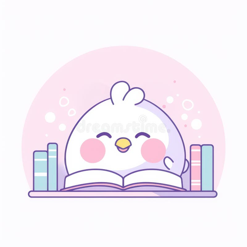 Cute Chibi Character Reading Book Surrounded by Colorful Books Stock ...