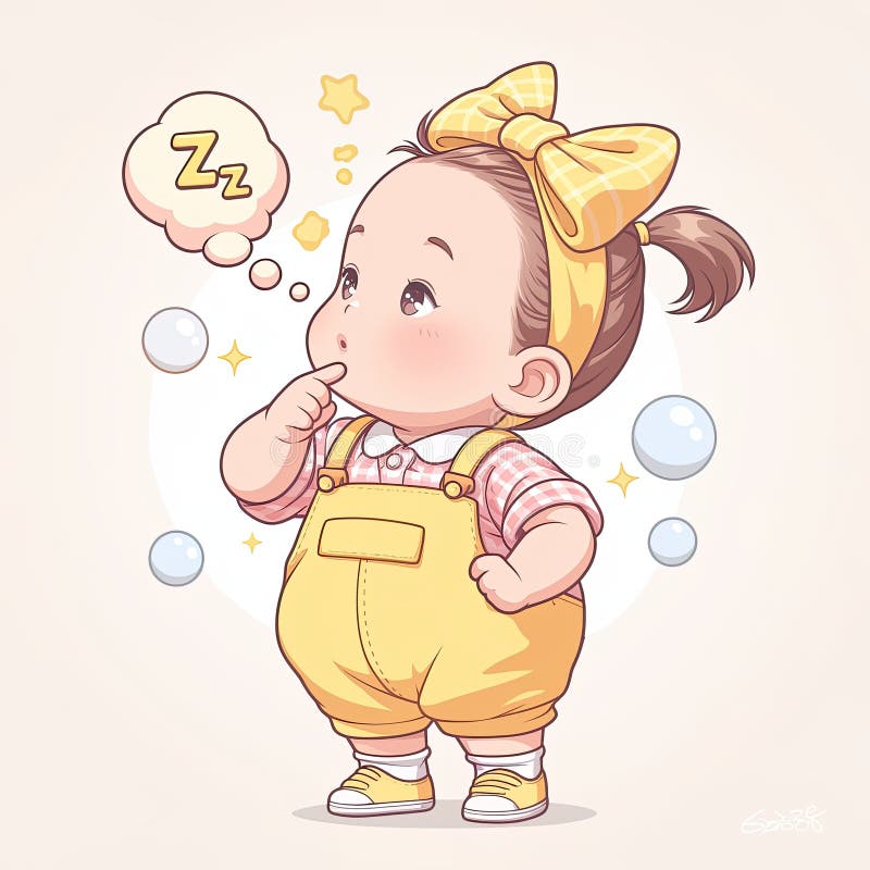 Cute Chibi Character with Thoughtful Expression, Dreaming of Sleep ...