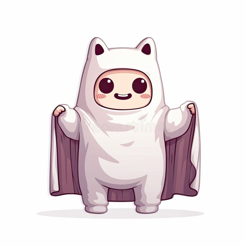 Cute Chibi Character in White Cat Costume with Joyful Expression Stock ...