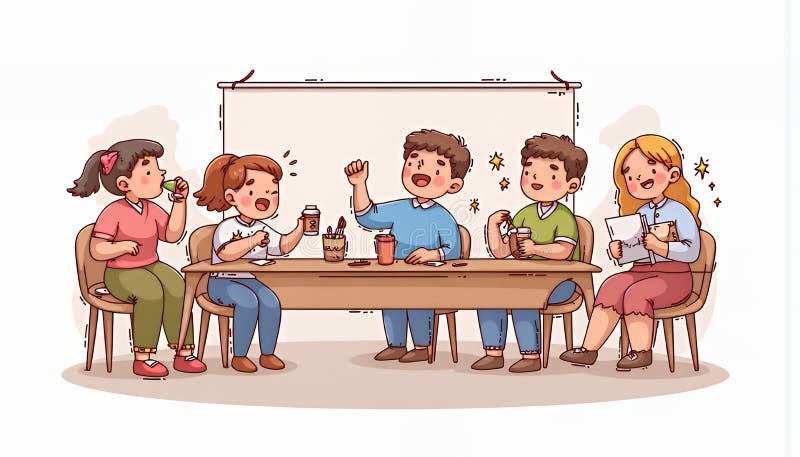 Cute Chibi Characters Enjoying a Break at Work Stock Illustration ...