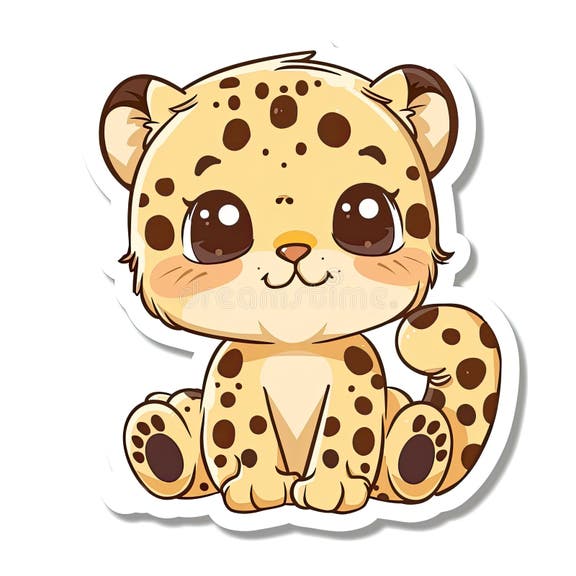 Cute Chibi Cheetah Artwork Sticker Generated with AI Stock Illustration ...
