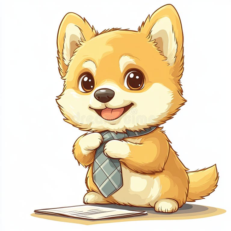 Cute Chibi Dog Adjusting Tie, Ready for Big Presentation Stock ...