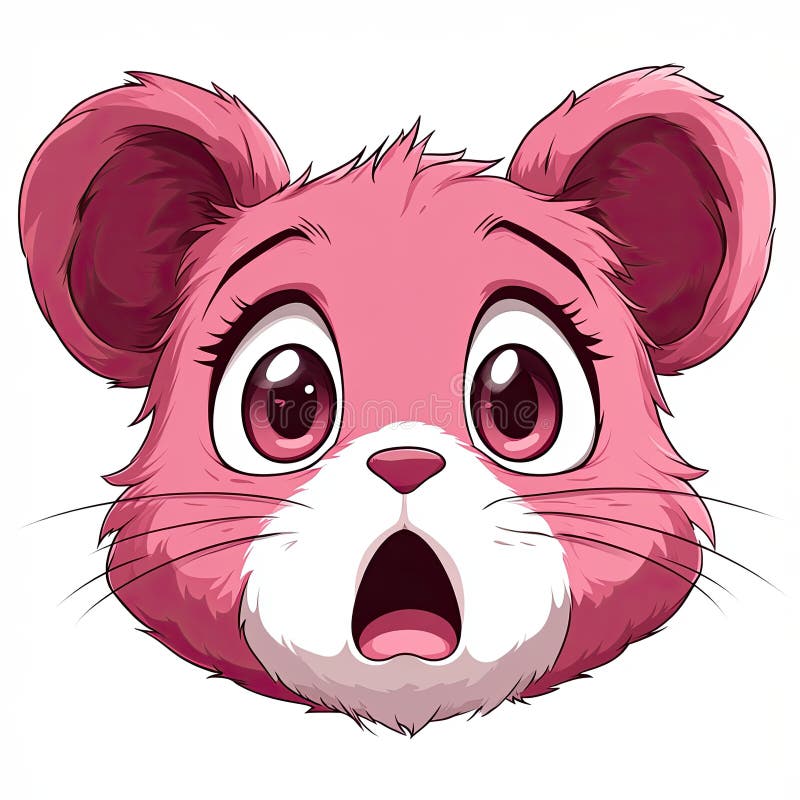 Cute Chibi Face with Pink Fur and Surprised Expression, Big Eyes Stock ...