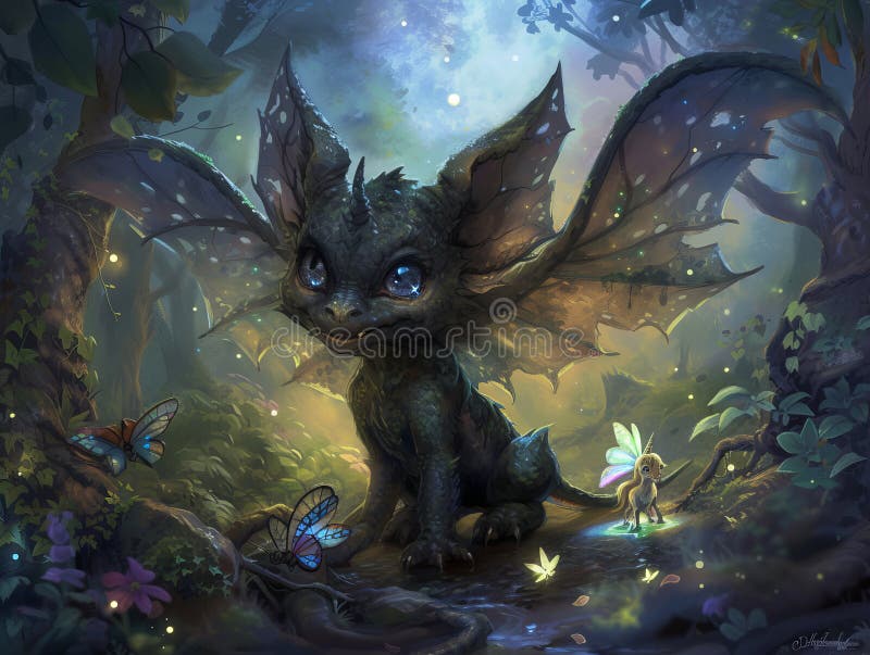 Magical gargoyle in forest stock illustration. Illustration of ...