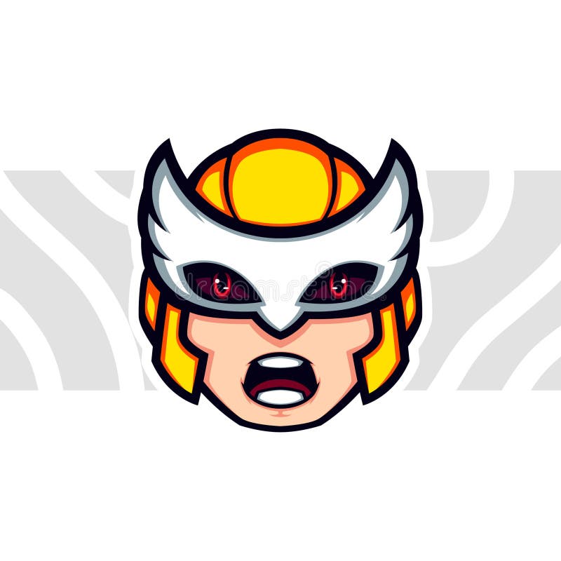 Cute Chibi Golden Helmet Screaming Warrior Head Vector Mascot Stock ...