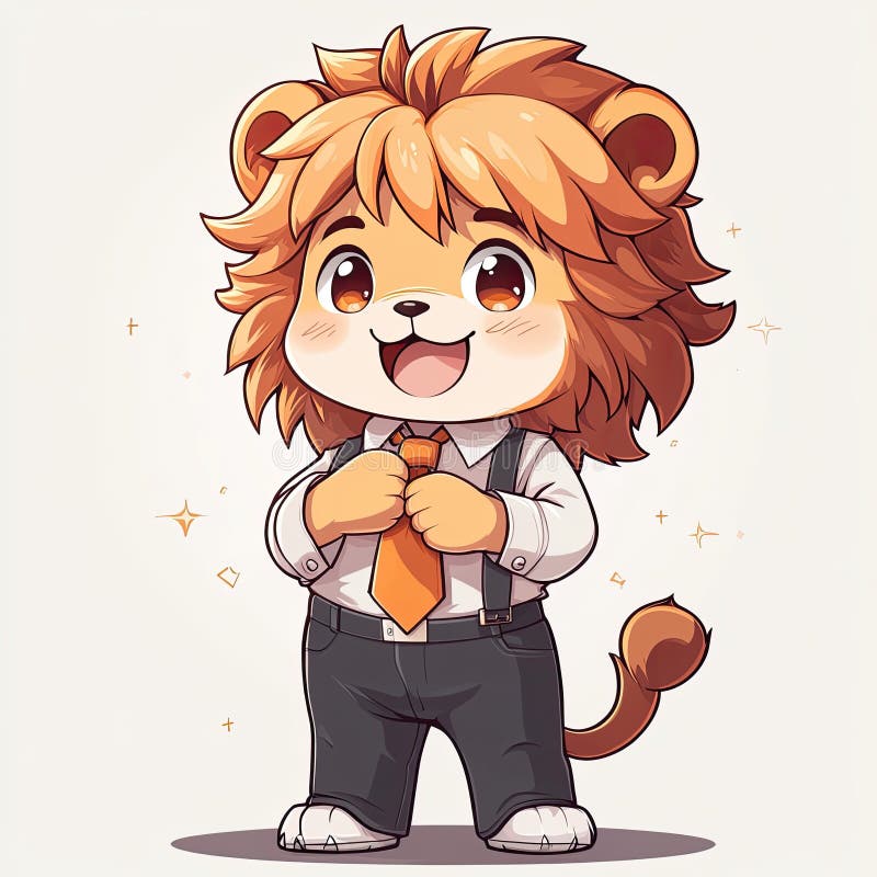 Cute Chibi Lion Adjusting Tie, Dressed for Big Presentation Stock ...