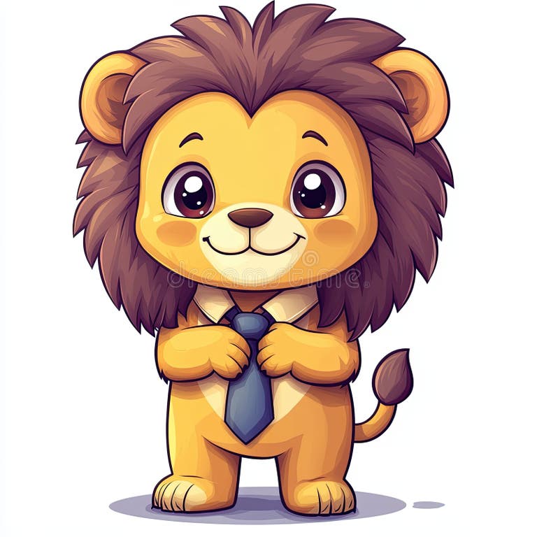 Cute Chibi Lion in Tie, Ready for Presentation with Cheerful Expression ...