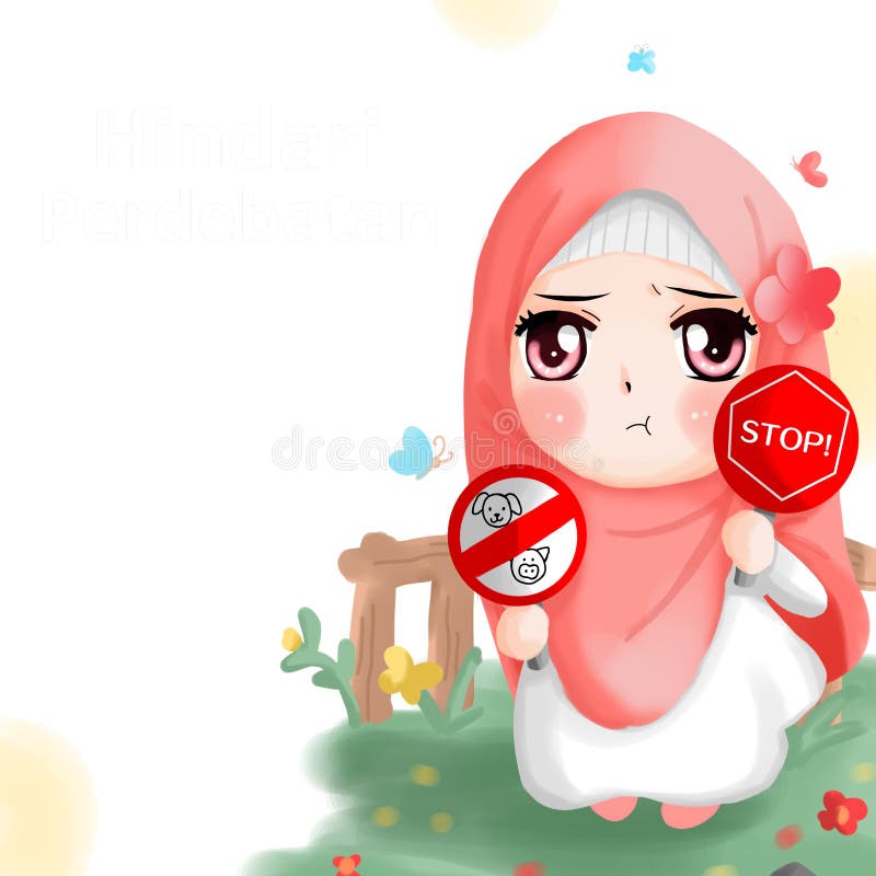 Cute Chibi muslimah stock illustration. Illustration of girl - 201367972