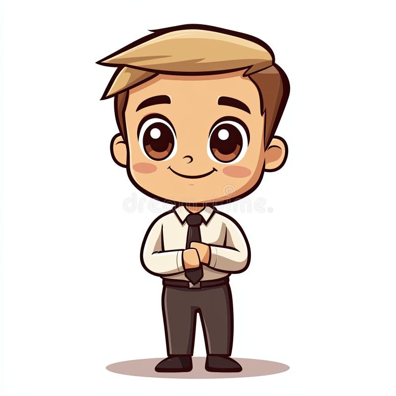 Cute Chibi Office Worker Smiling with Hands Clasped, Dressed in Formal ...