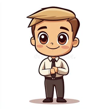 Cute Chibi Office Worker Smiling with Hands Clasped, Dressed in Formal ...