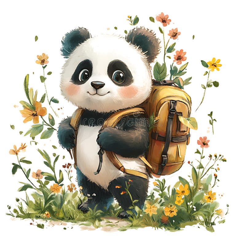 Cute Chibi Panda Exploring with Tiny Backpack Stock Illustration ...