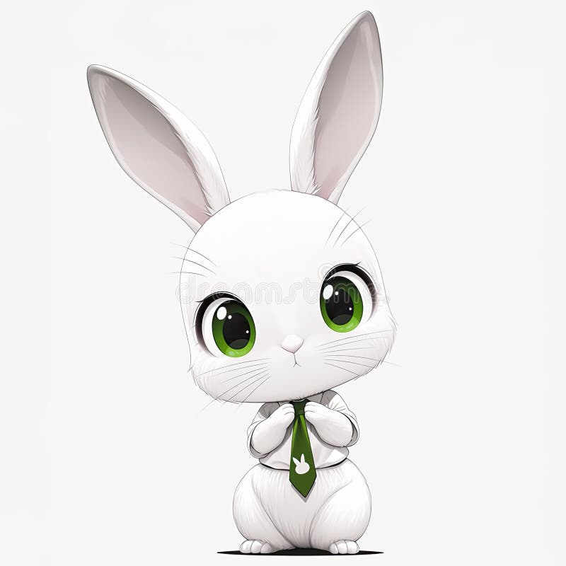 Cute Chibi Rabbit Adjusting Tie, Ready for Big Event with Charm Stock ...