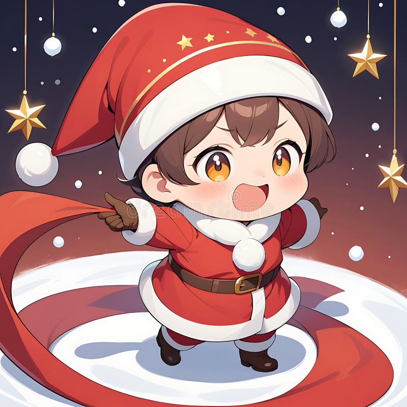 Cute Chibi Santa Claus Anime Character on a White Background Stock ...