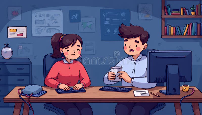 Cute Chibi Software Engineers Working Late in a Cozy Office Stock ...