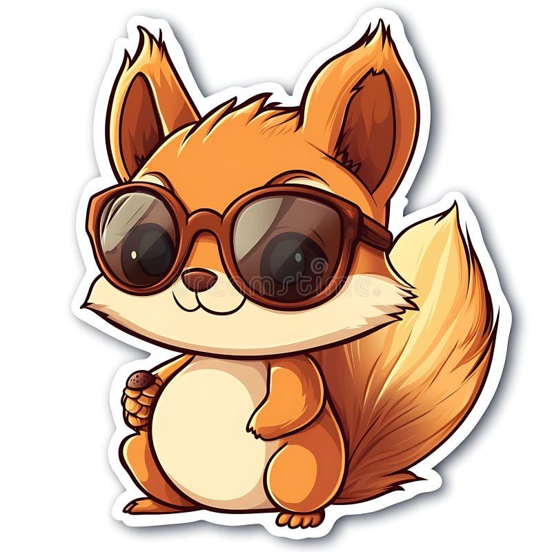 Cute Chibi Squirrel Sticker Design with Sunglasses Stock Illustration ...