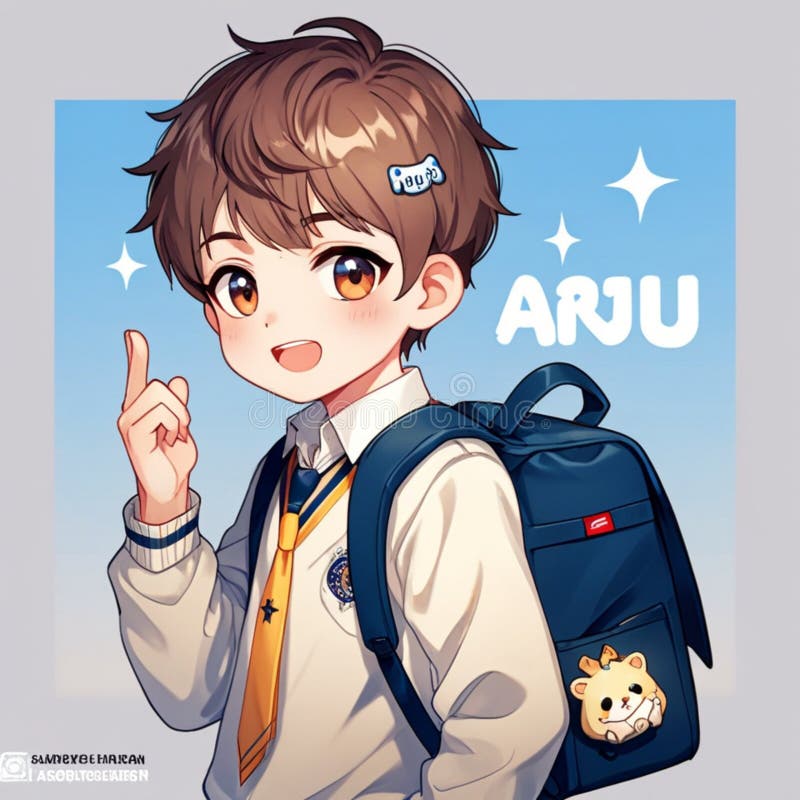 A cute chibi student boy stock illustration. Illustration of cartoon ...