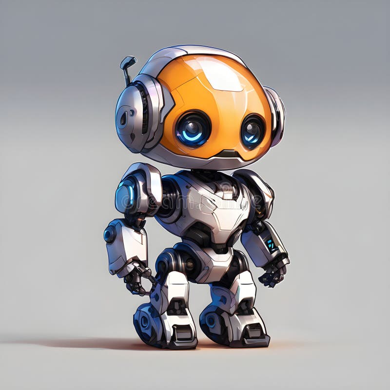 A Cute Chibi Style AI Robot with a Rounded, Compact Body and Oversized ...