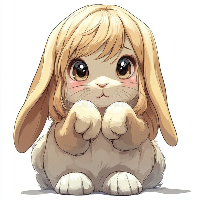 Cute Chibi Style Bunny with Big Eyes, Blushing and Playful Expression ...
