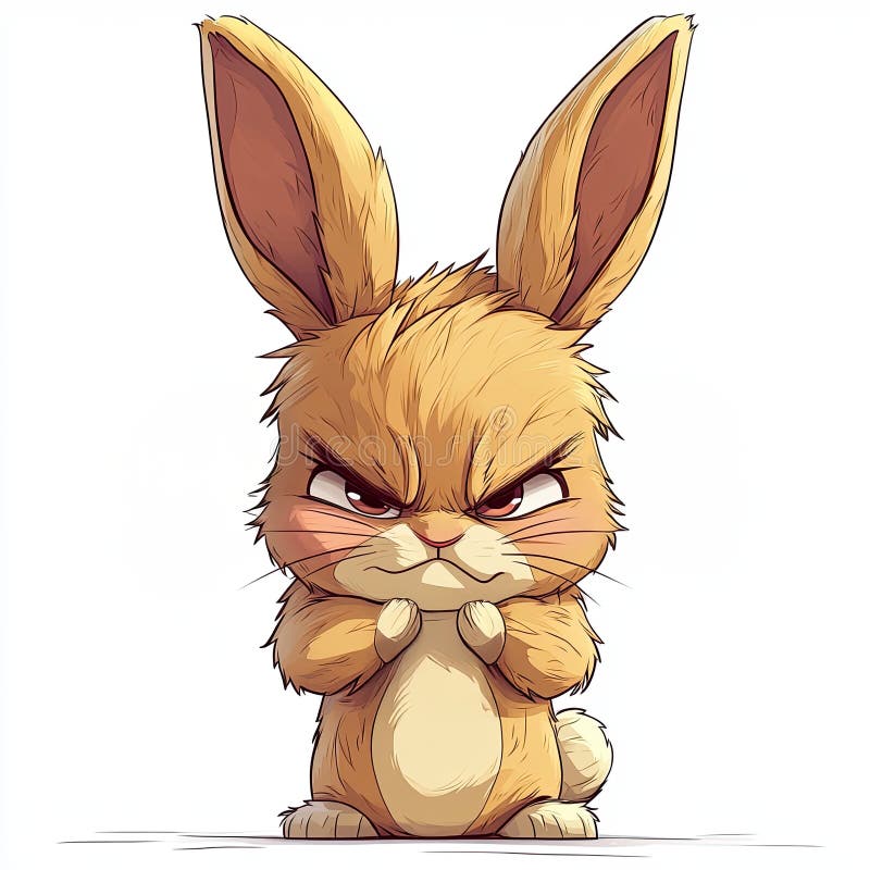 Cute Chibi Style Bunny with Grumpy Expression and Large Ears Stock ...