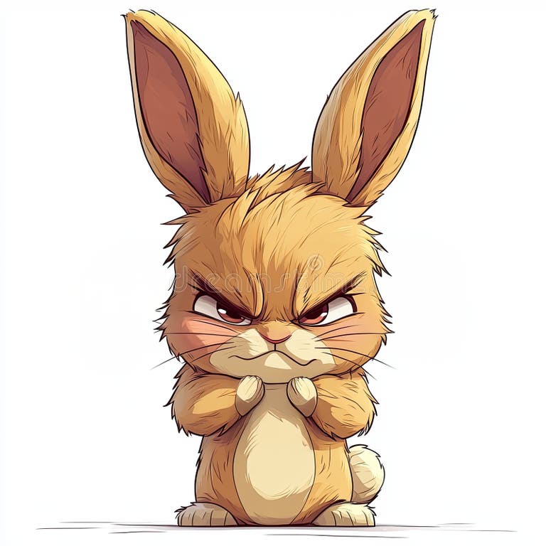Cute Chibi Style Bunny with Grumpy Expression and Large Ears Stock ...