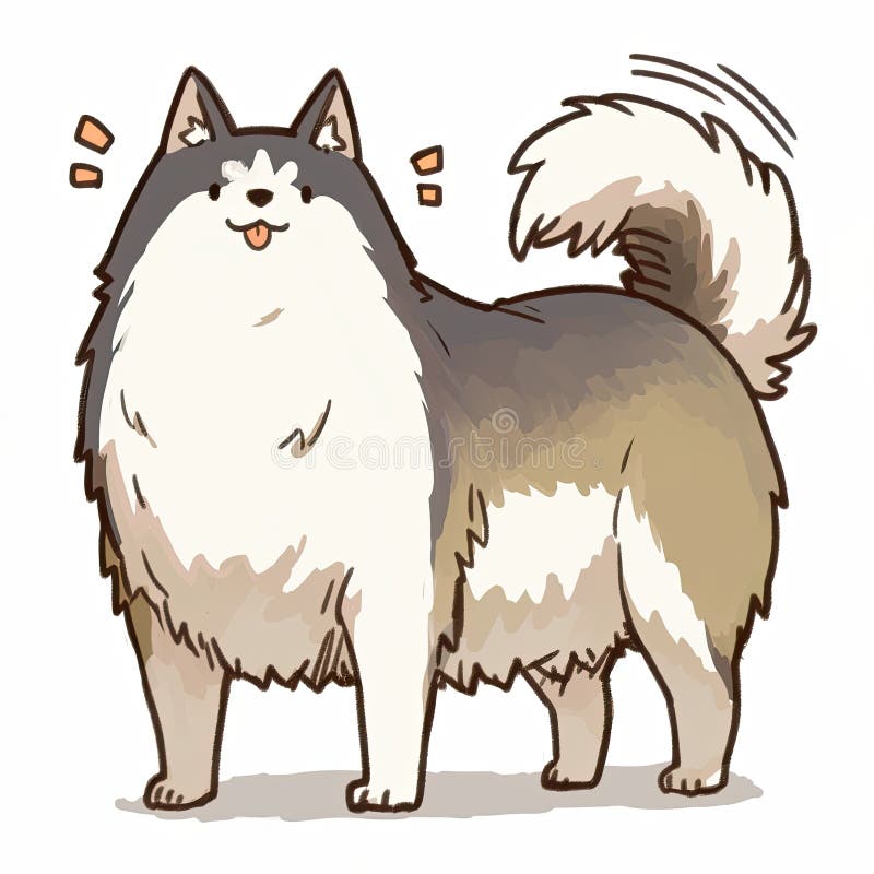 Cute Chibi Style Cartoon Dog with Fluffy Fur and Happy Expression Stock ...